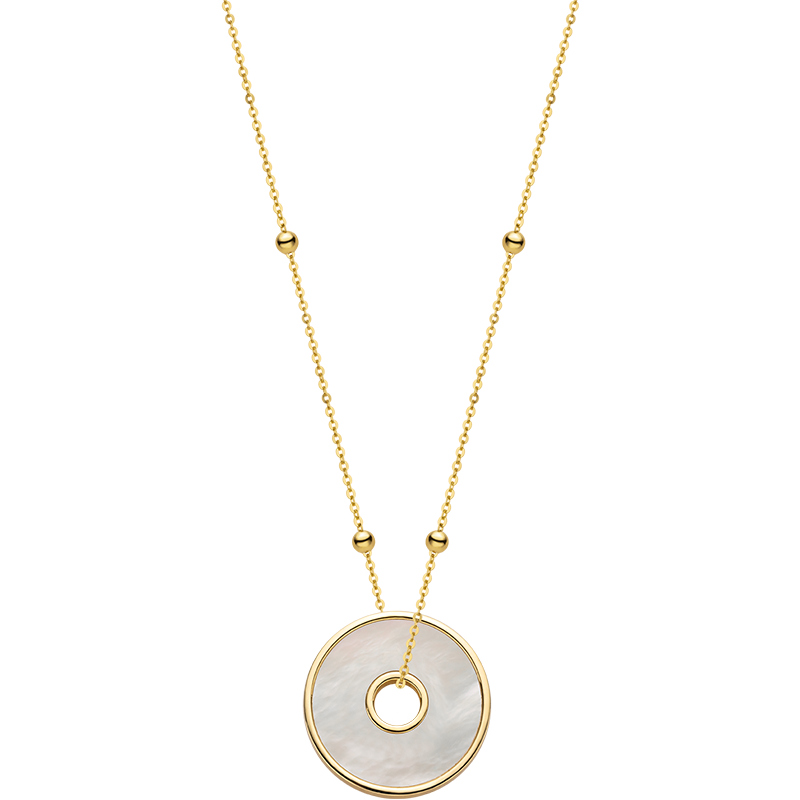 18K Solid Gold Mother of Pearl Round Hole Coin Necklace – HELAS Jewelry